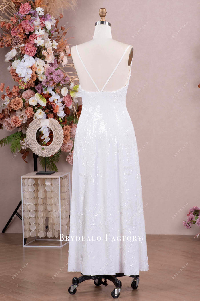 White Sequin Wedding After Party Dress Ankle Length