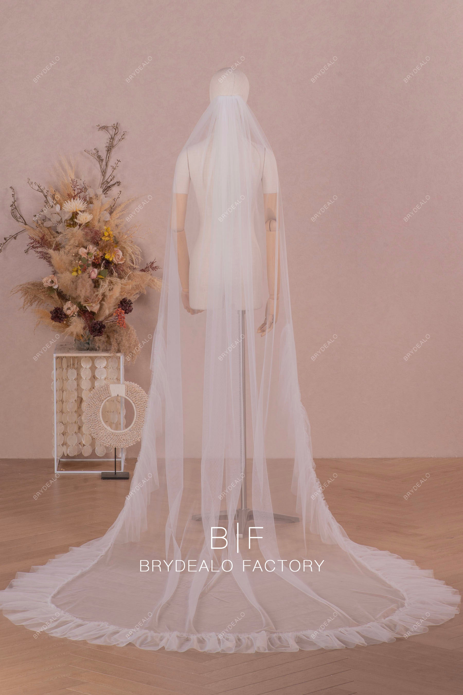 Cathedral Length Single-Tier Ruffle Tulle Wedding Veil