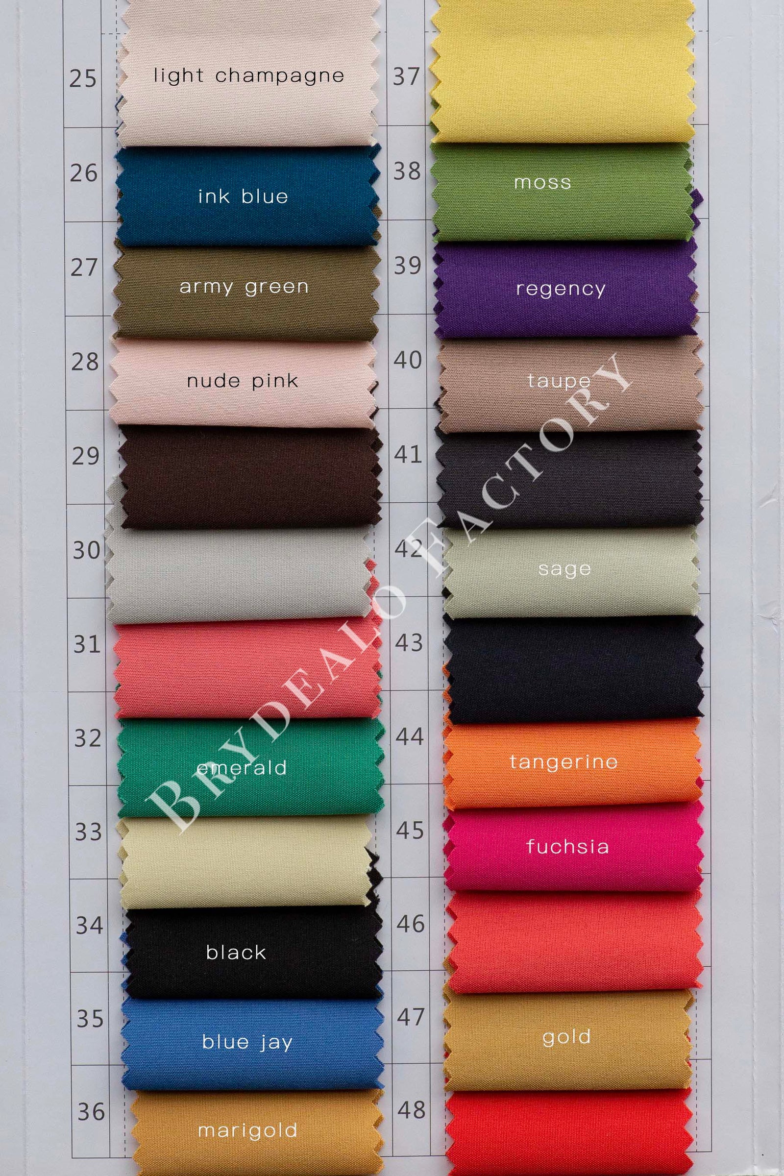 Soft Slight Stretch Lining Fabric Color Chart | 70+ Colors