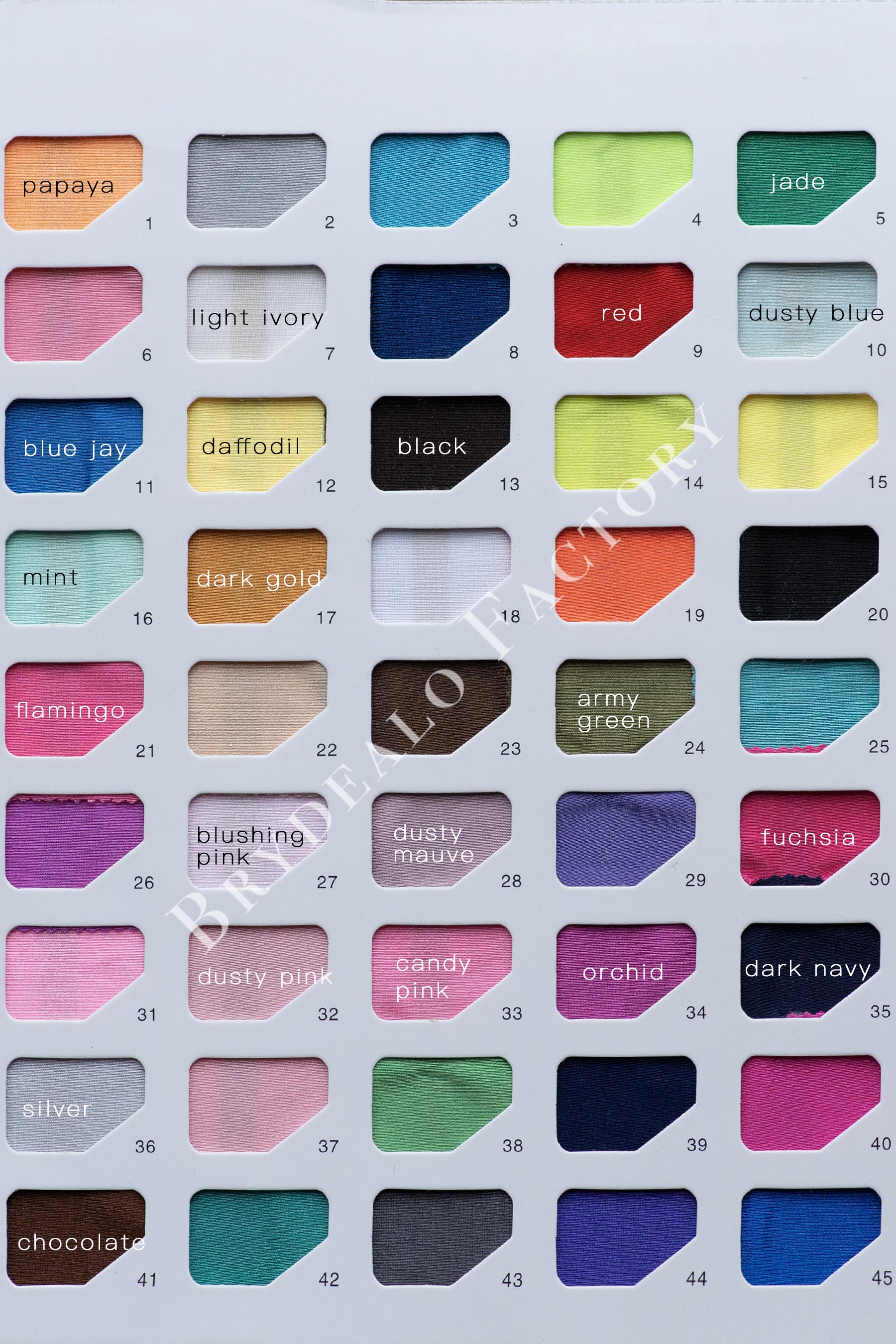 Glossy Elastic Jersey Fabric Color Chart | 120+ Colors