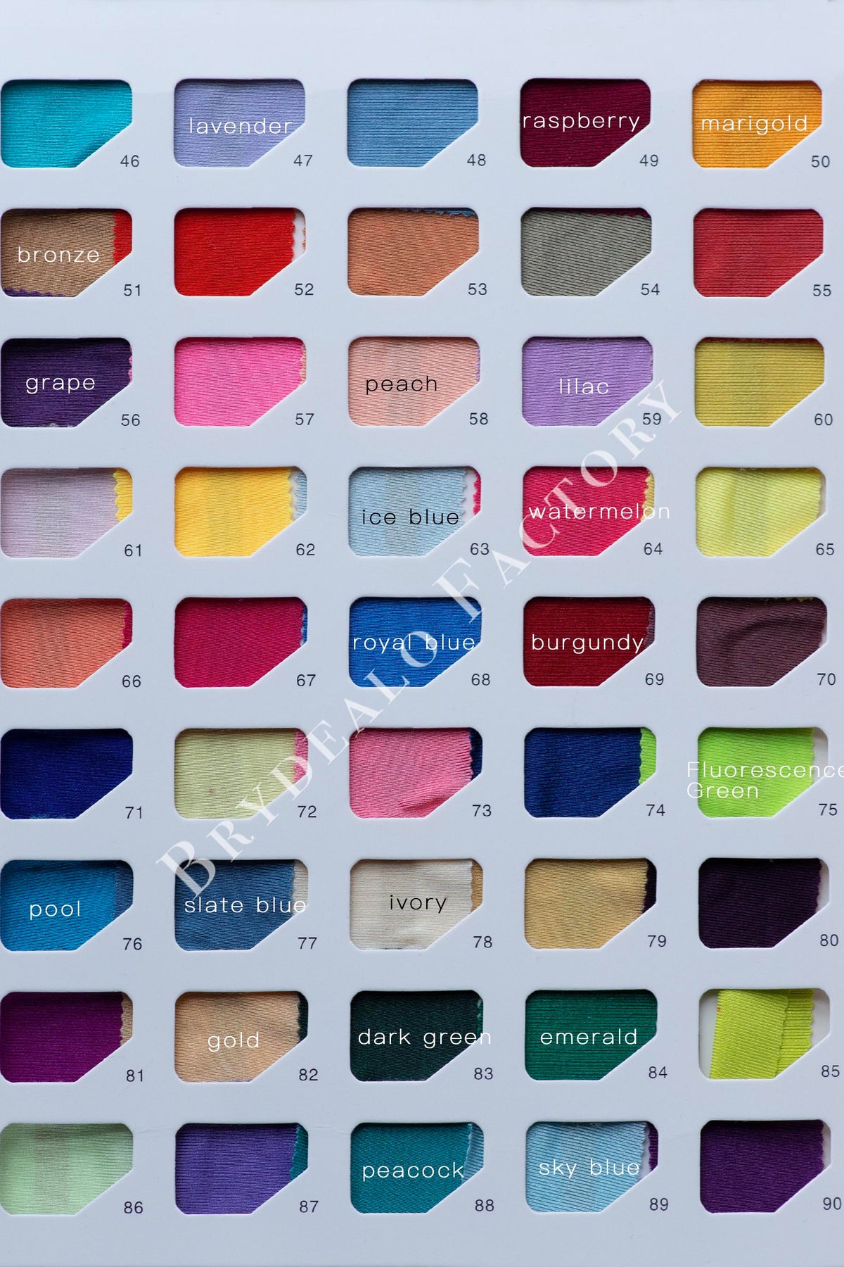Glossy Elastic Jersey Fabric Color Chart | 120+ Colors
