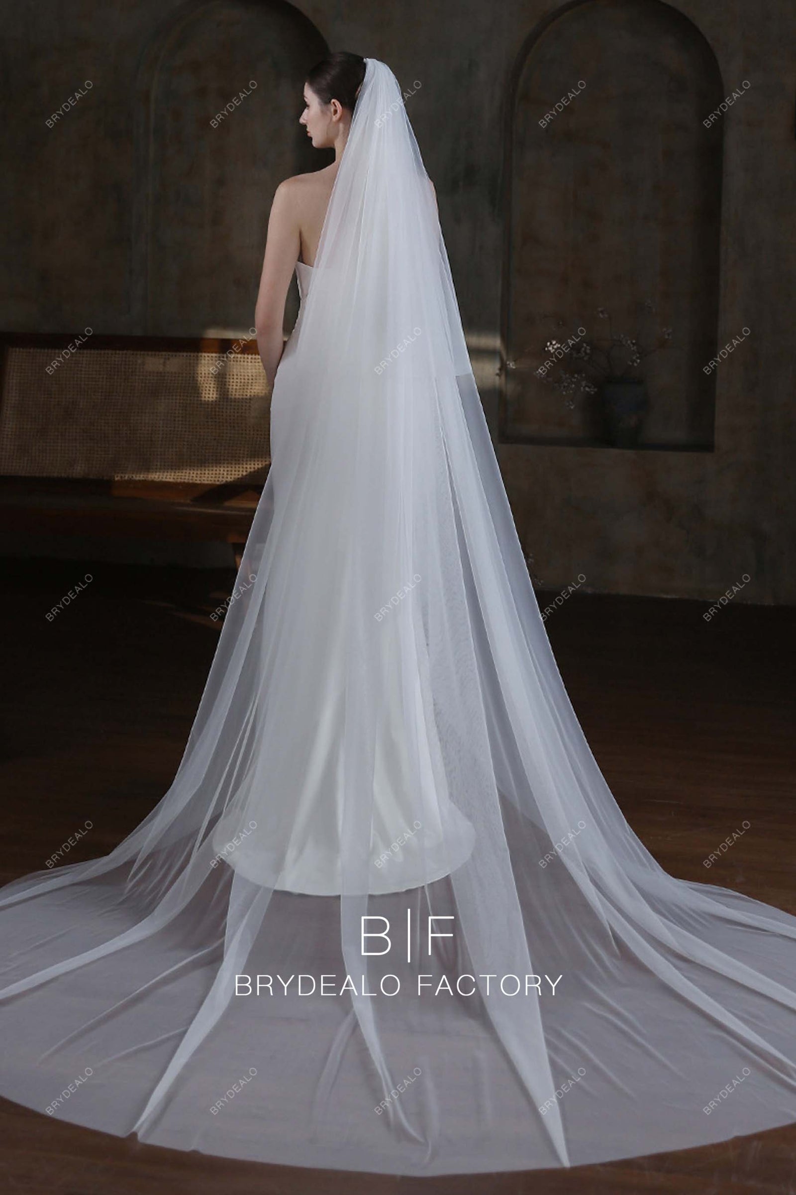 Vintage Raw Cut Tulle Cathedral Length Two-tier Wholesale Wedding Veil
