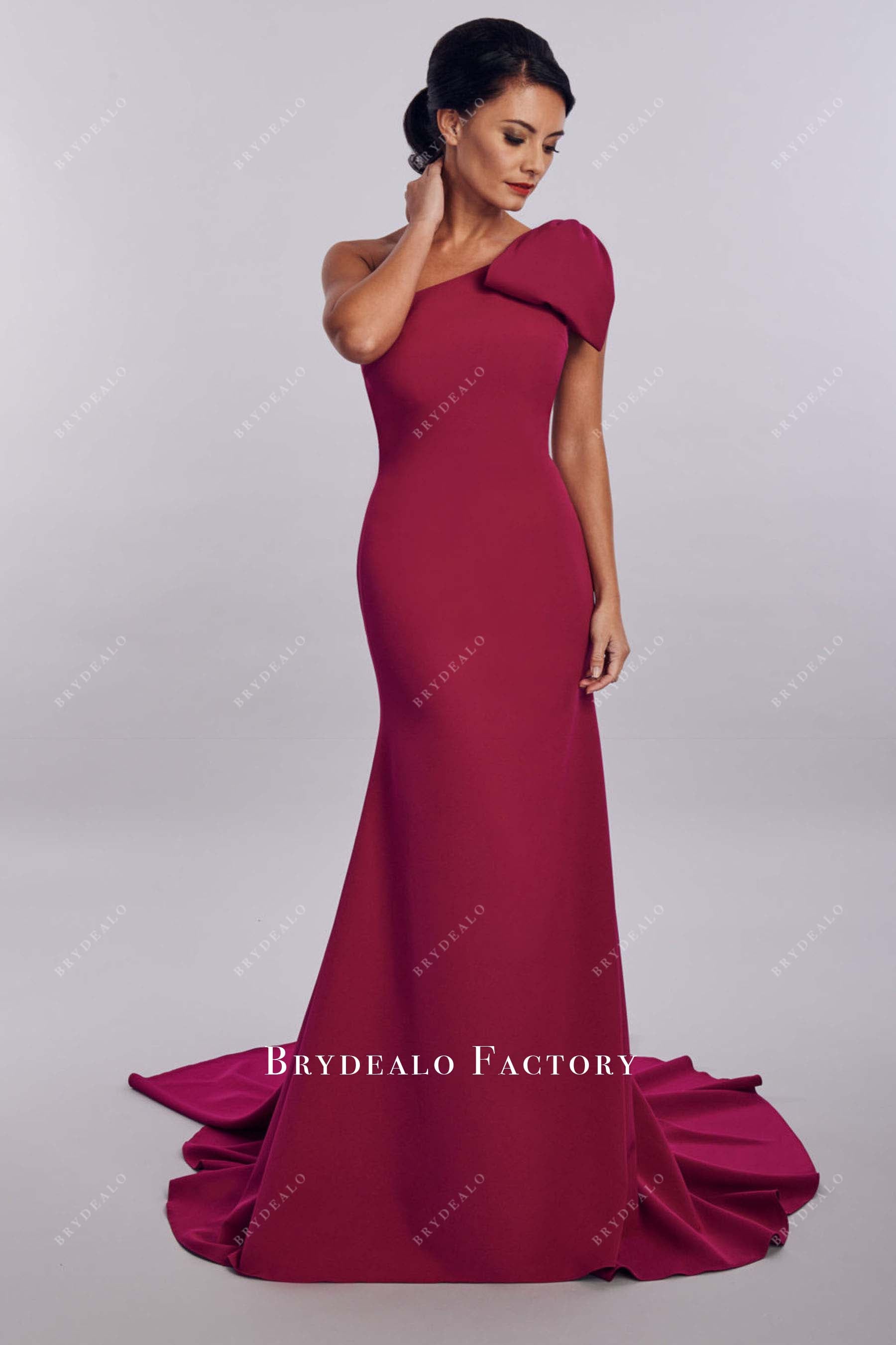 Magenta One Shoulder Detachable Cape Mother Of Bride Dress