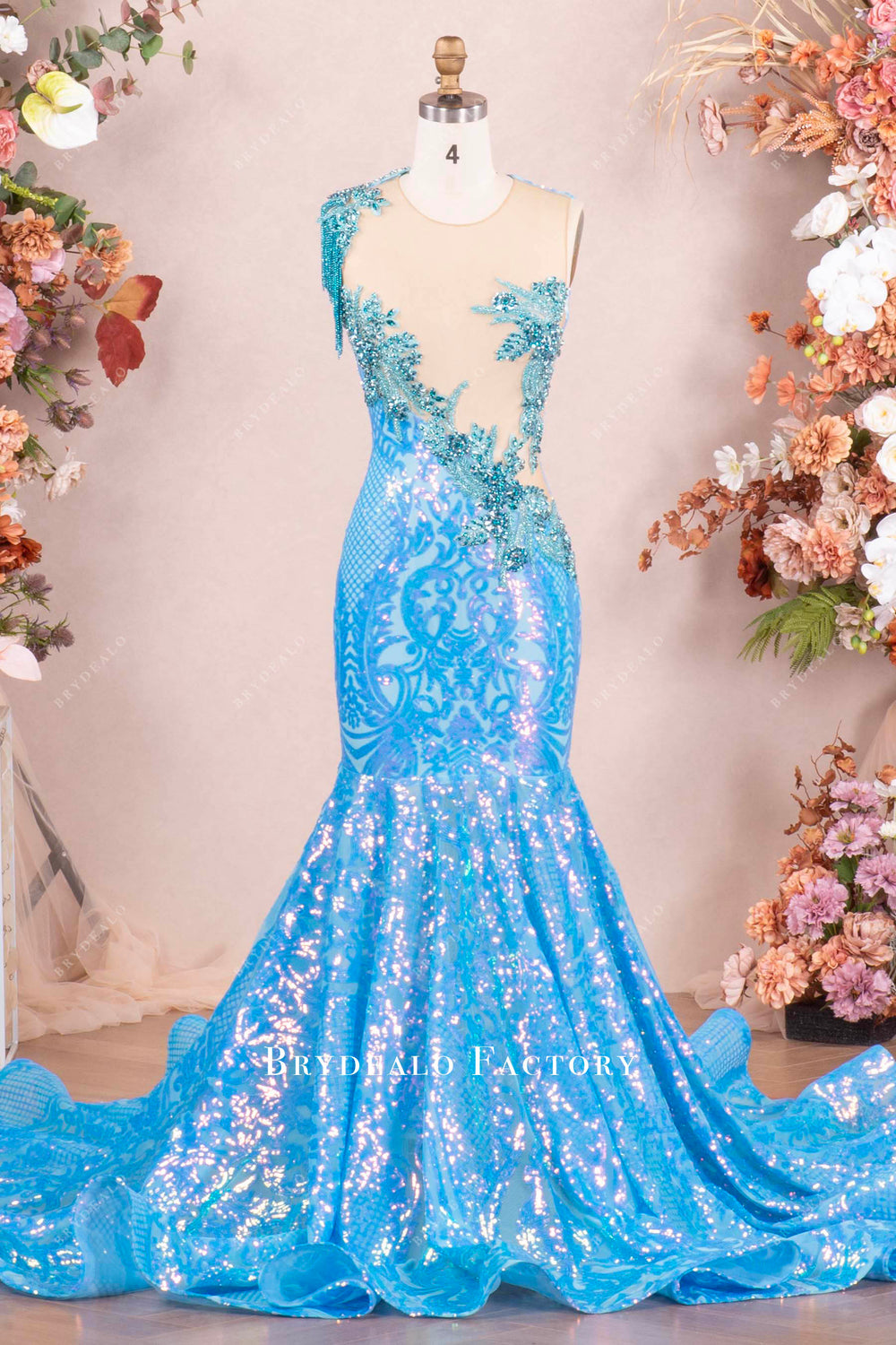 Luxury Rhinestone Tassel Applique Sequin Prom Dress