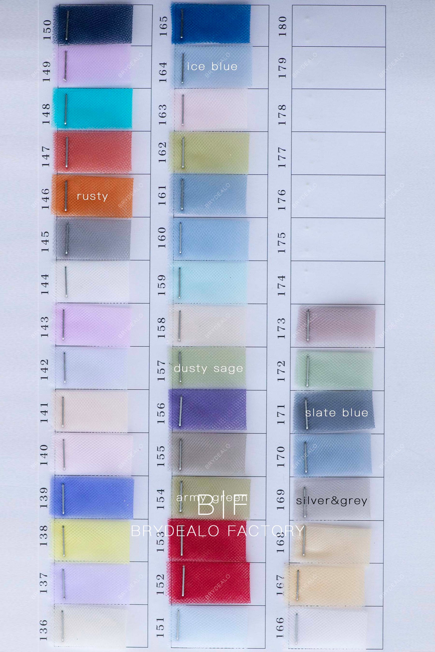 Rhombus Stiff American Tulle Fabric Color Chart
