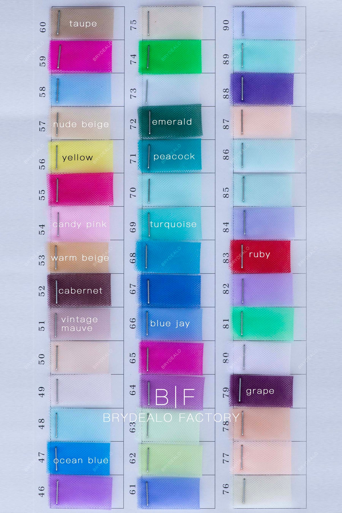 Rhombus Stiff American Tulle Fabric Color Chart