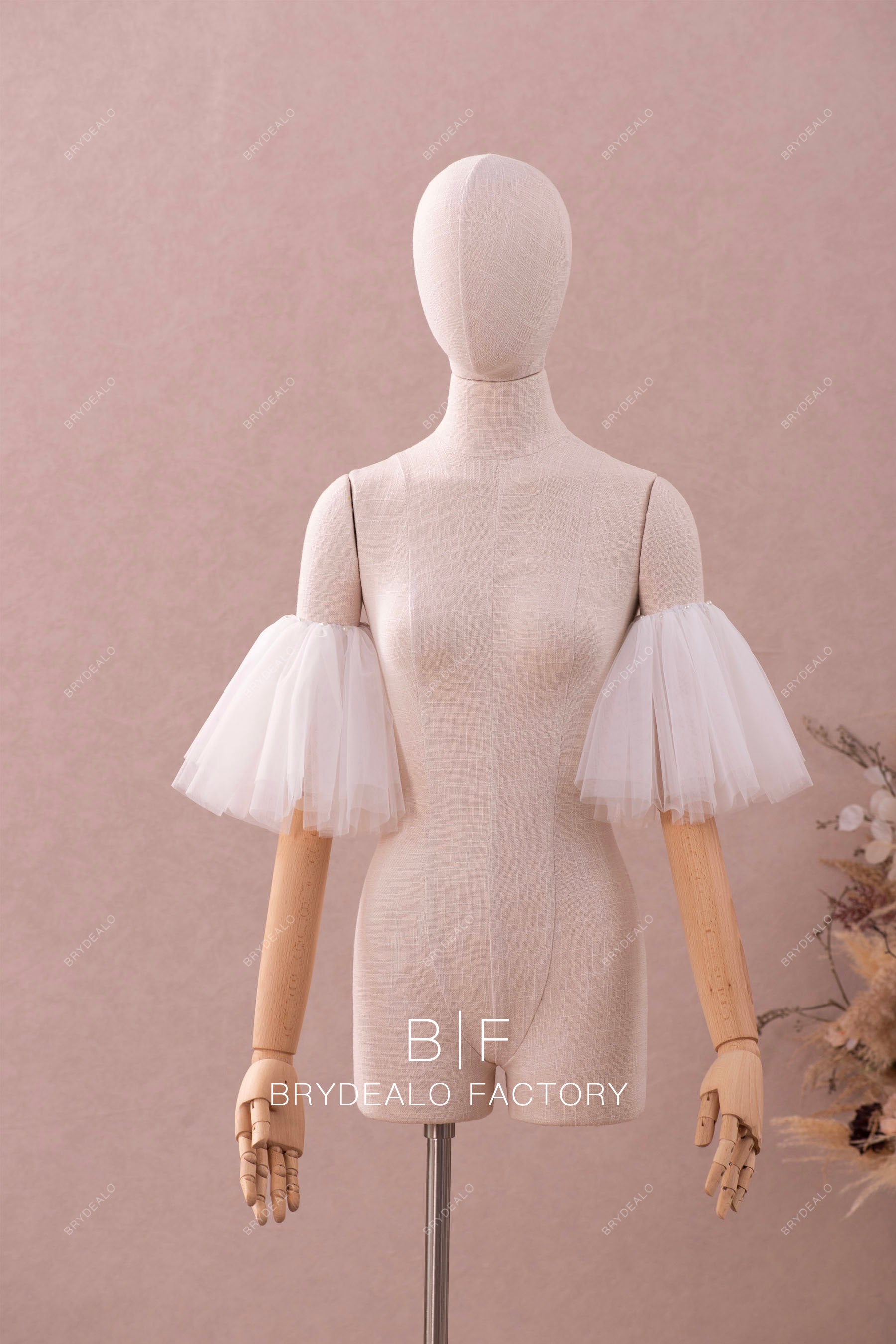 Detachable Fluffy Tulle Bridal Short Sleeves