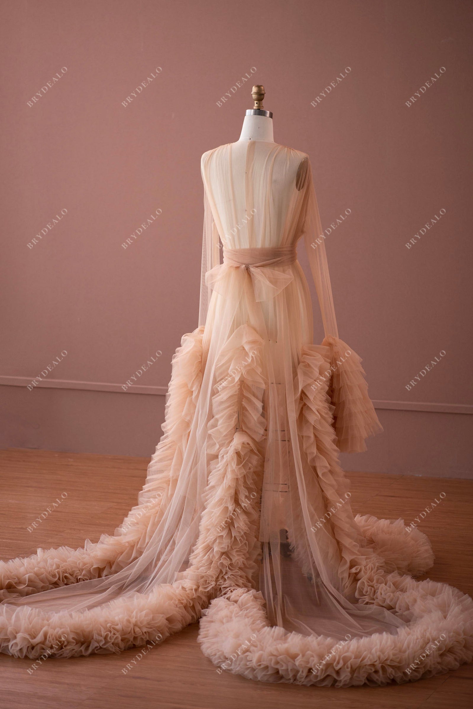 Sample Sale | Bell Long Sleeves Sheer Ruffled Maternity Baby Shower Robe