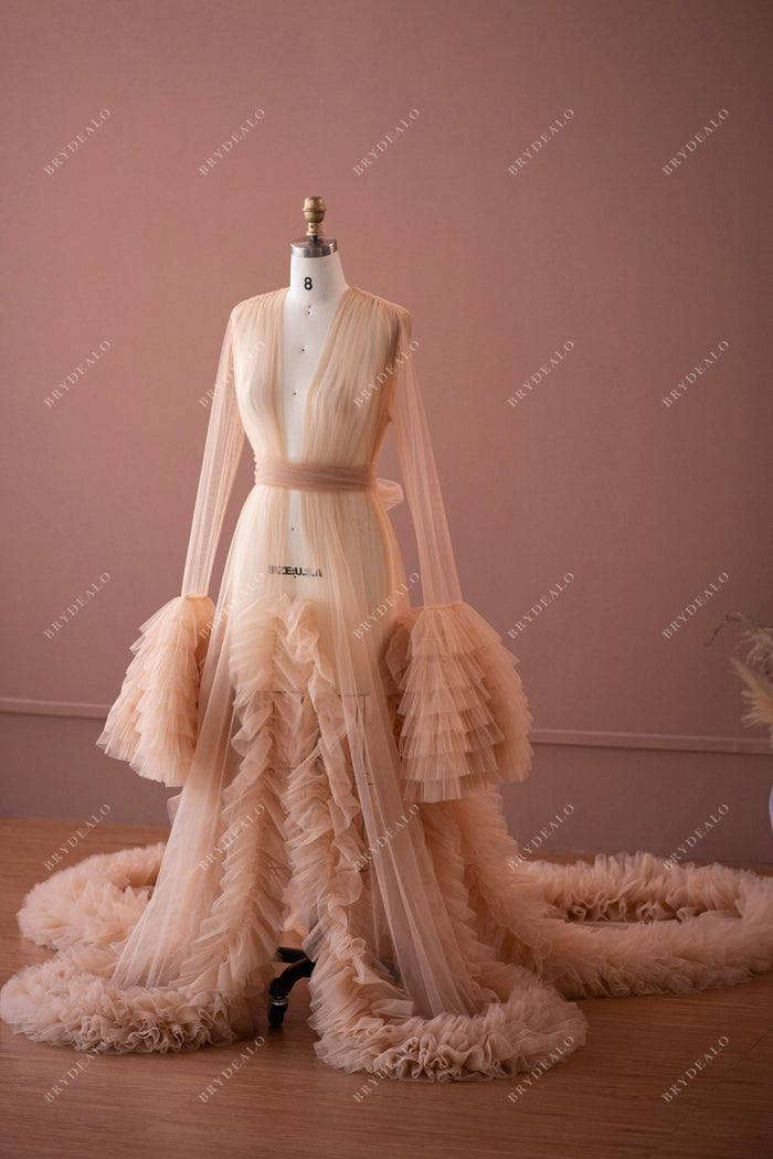 Sample Sale | Bell Long Sleeves Sheer Ruffled Maternity Baby Shower Robe