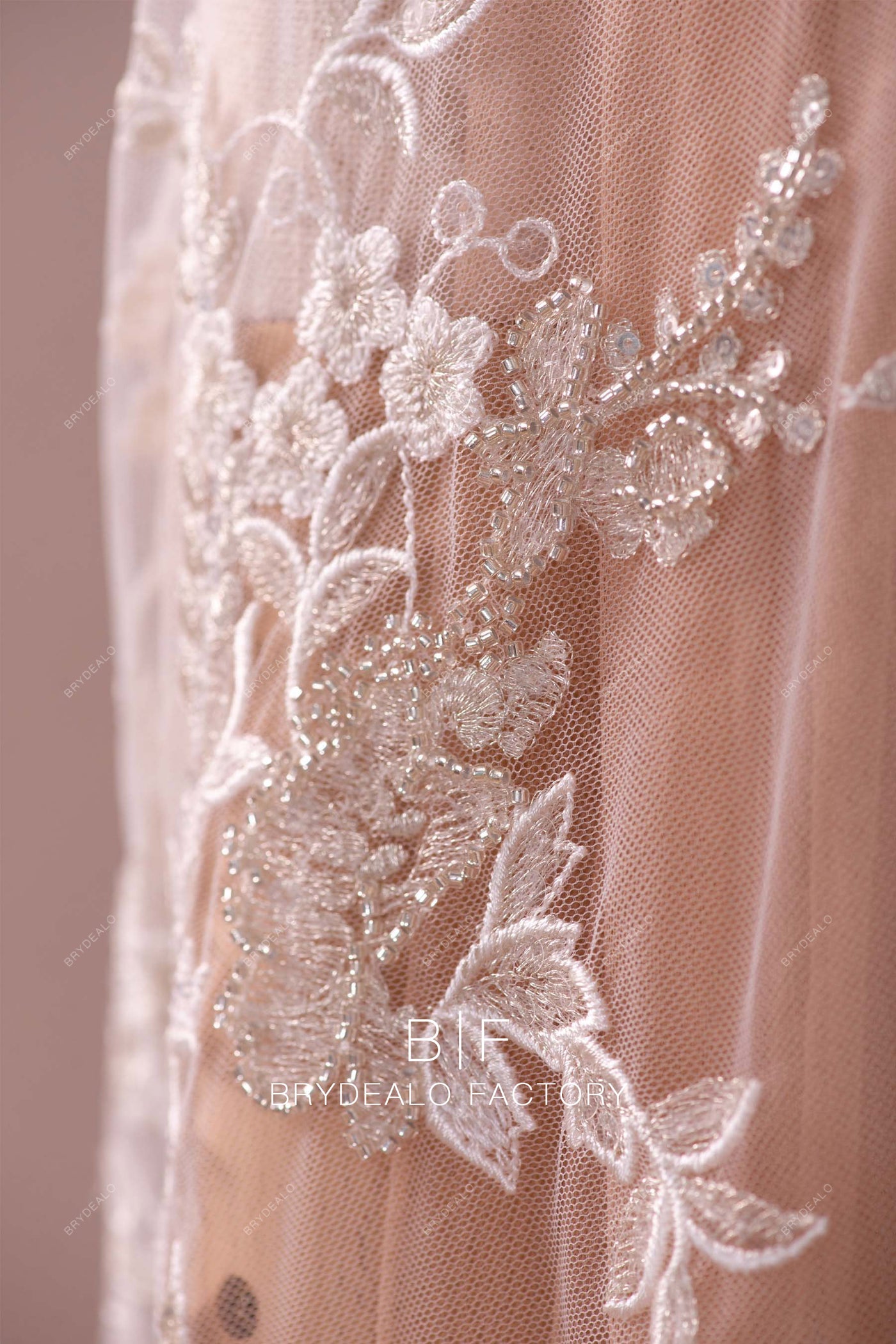 Luxury Beading Silver Embroidery Lace Fabric