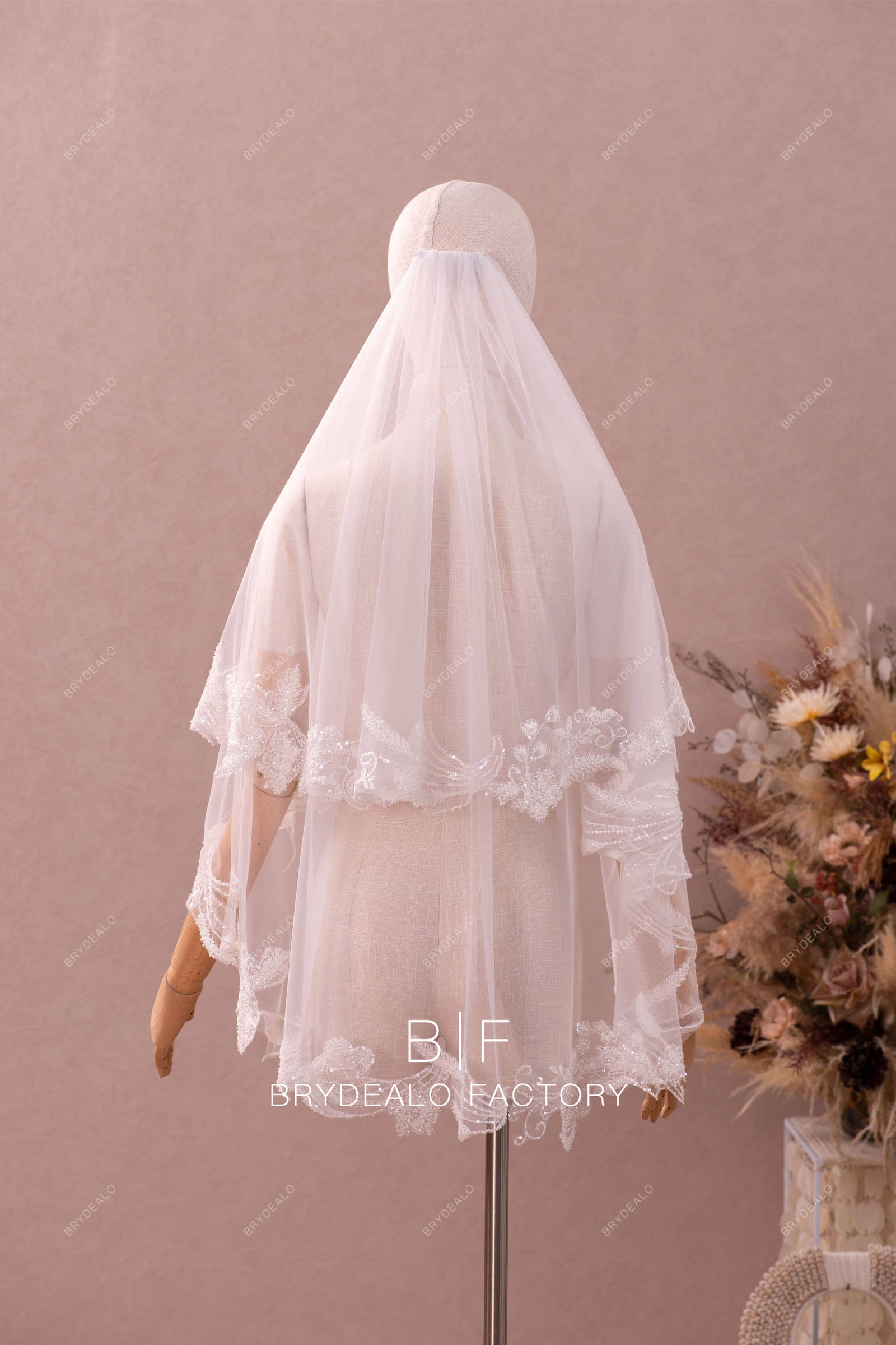 Two-Tier Beaded Lace Finger Length Wedding Veil