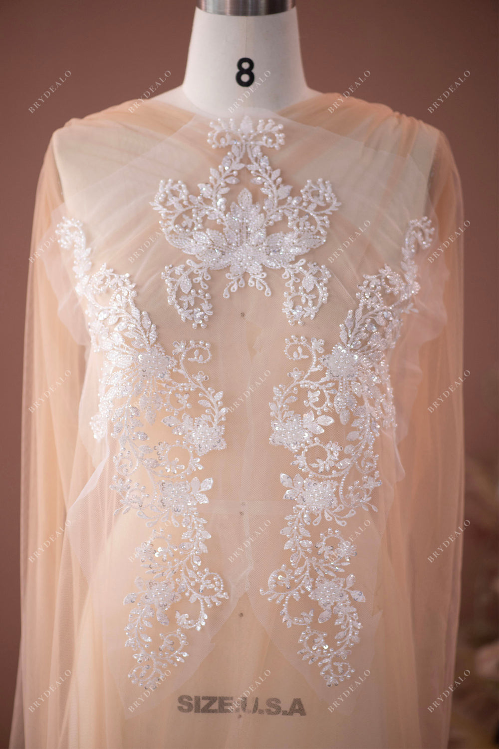 Shimmery Delicate Beaded Bridal Lace Applique for Wholesale