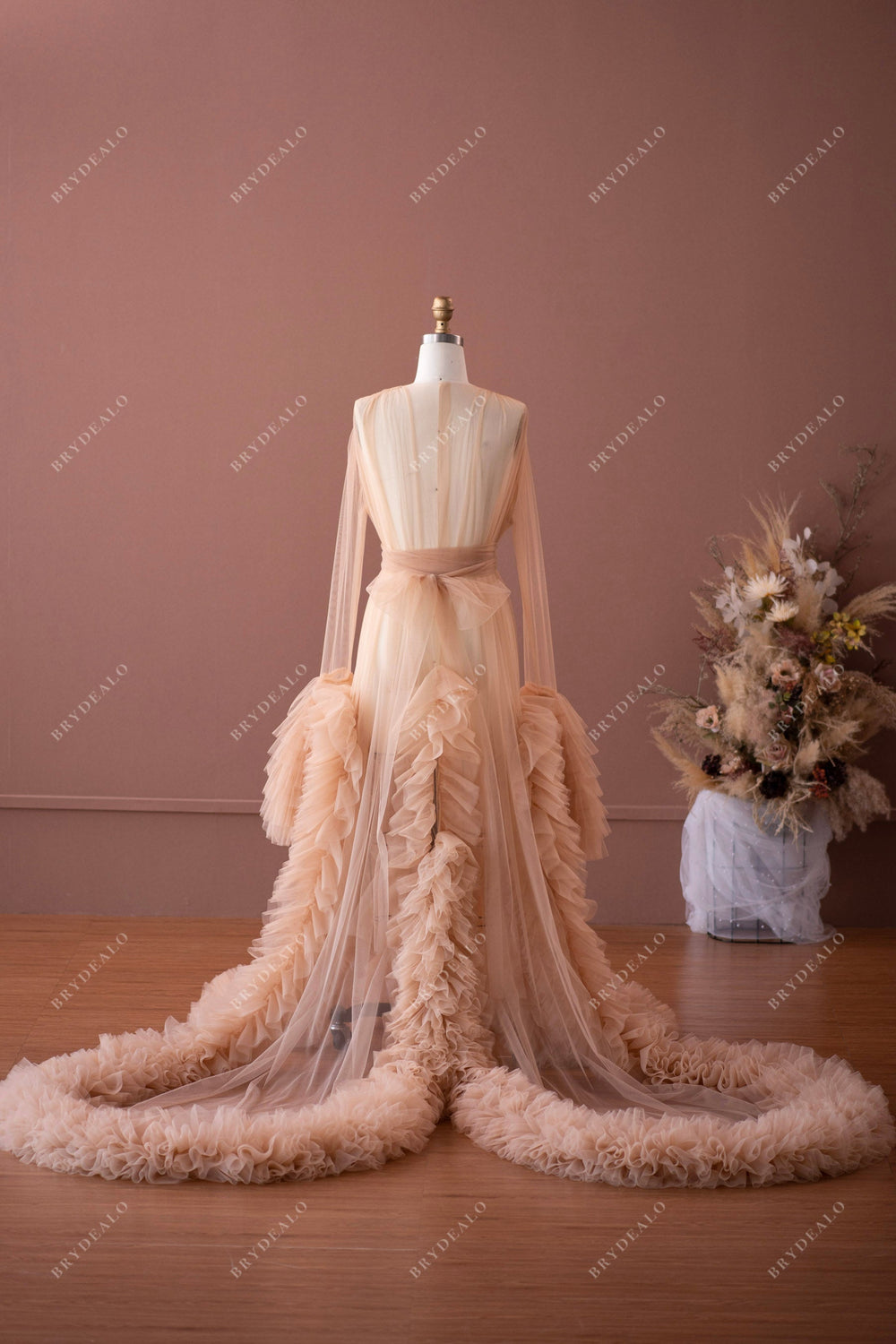 Sample Sale | Bell Long Sleeves Sheer Ruffled Maternity Baby Shower Robe