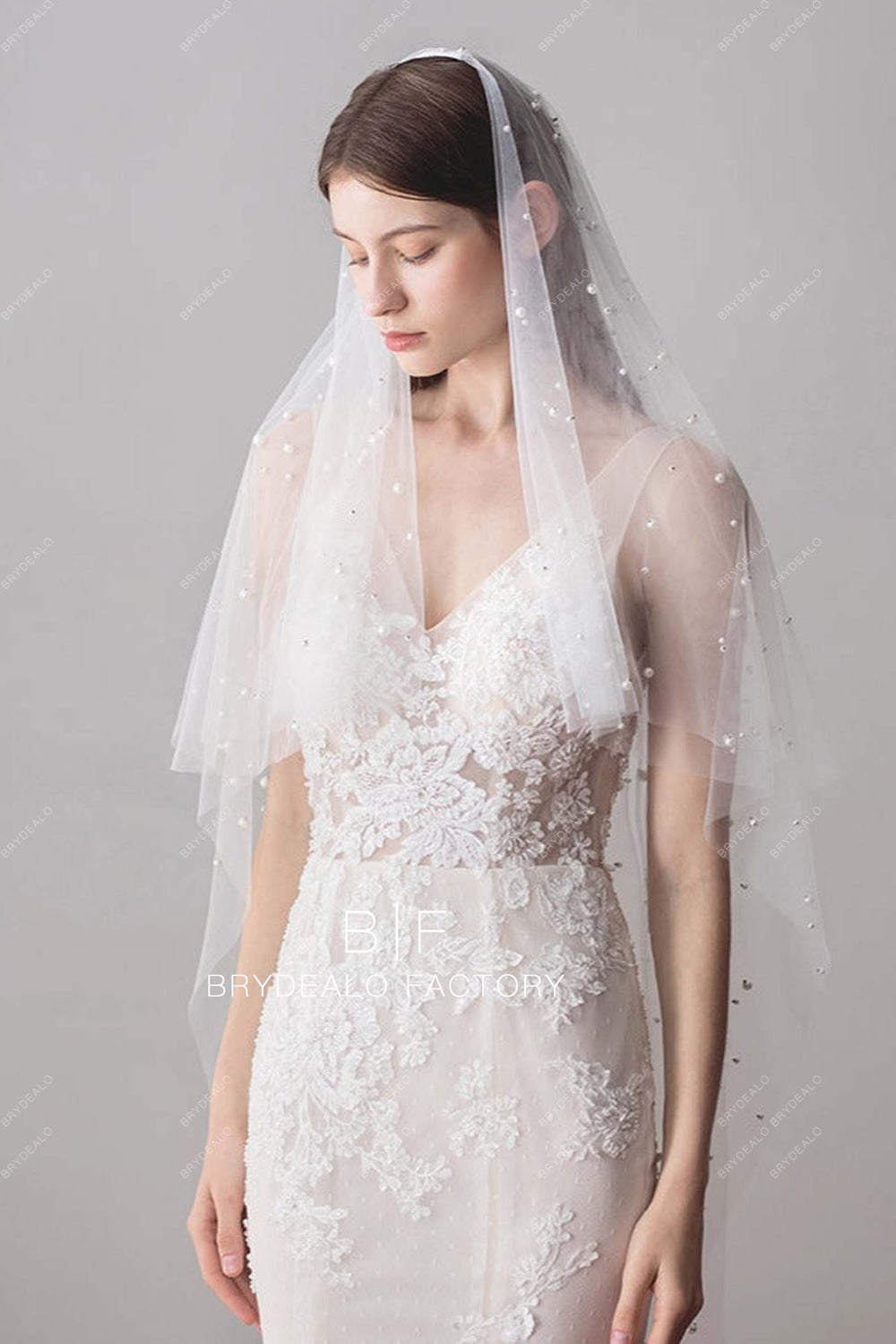 Fingertip Length Veil Wholesale Pearls Cascading Bridal Veil